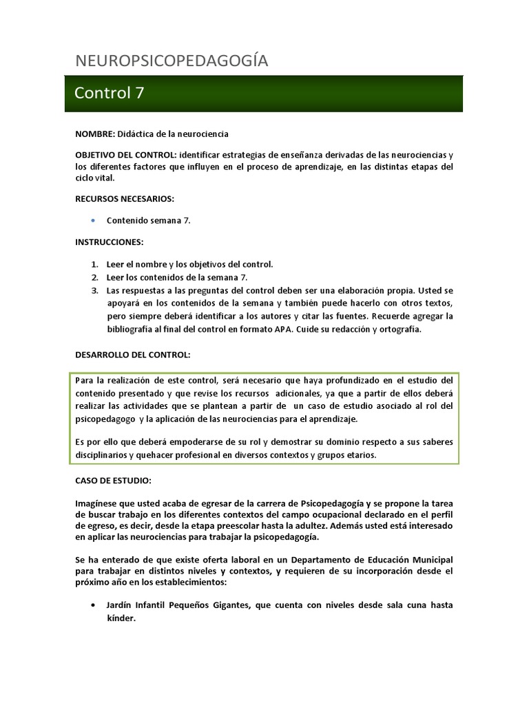 Control Semana 7 | PDF | Adultos | Educación de la primera infancia