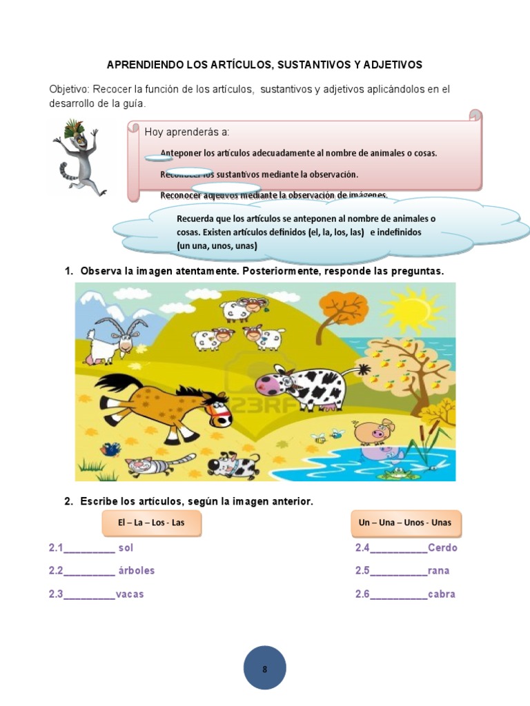Guía de Artículos Sustantivos y Adjetivos 3 | PDF | Caso de carta ...