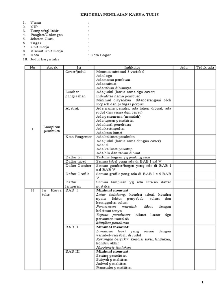 Format Penilaian PTK | PDF