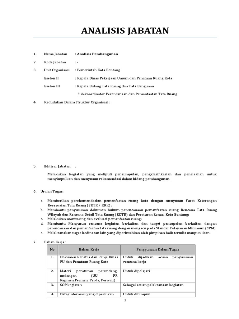 FORMULIR ANALISIS JABATAN Analis Pembangunan | PDF FORMULIR ANALISIS JABATAN Analis Pembangunan | PDF