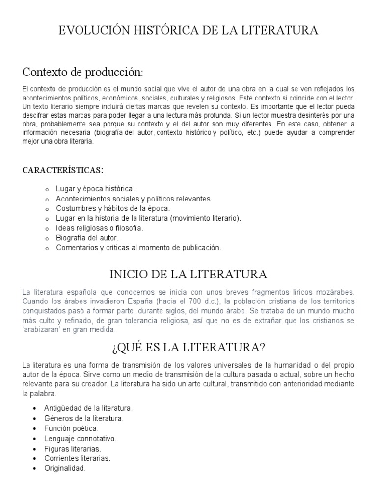 Evolución Histórica de La Literatura | PDF | Autor