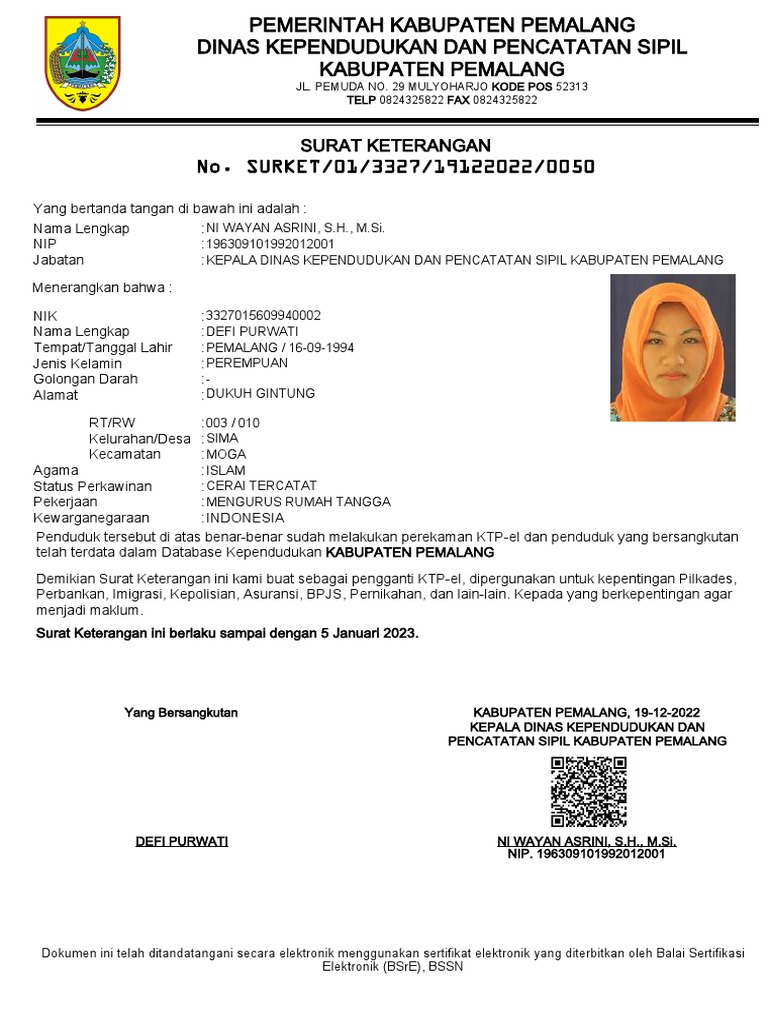 Surat Keterangan: TELP 0824325822 FAX 0824325822 Jl. Pemuda No. 29 ...
