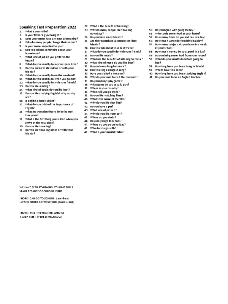 Speaking Test Preparation | PDF