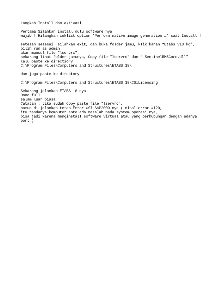 Instalasi dan Aktivasi ETABS 18 | PDF
