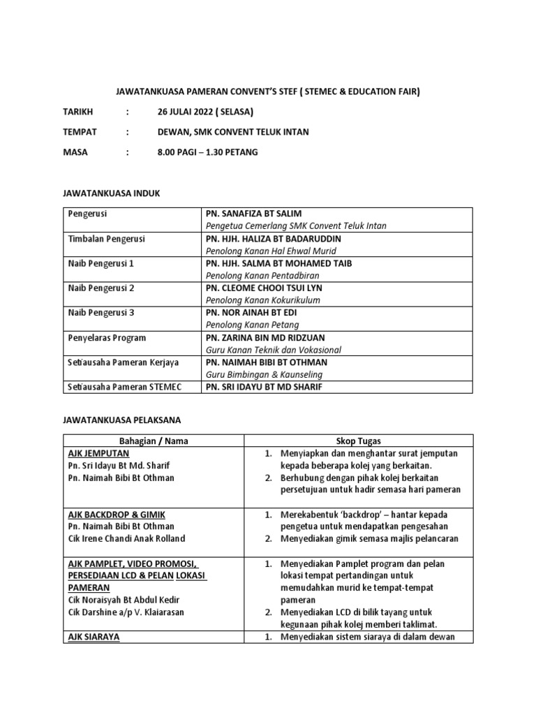 Jawatankuasa Pameran Karnival Kerjaya Dan Stemec | PDF