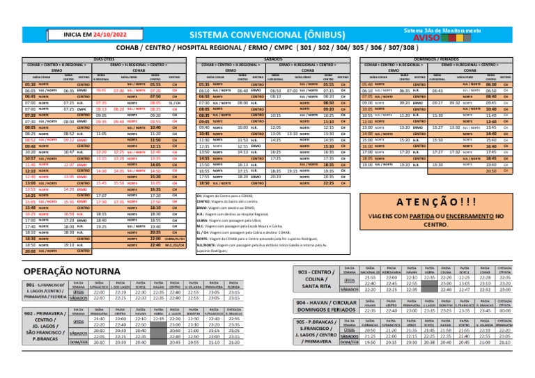 1 COHAB CENTRO H.REGIONAL ERMO - Horários - Convencional | PDF