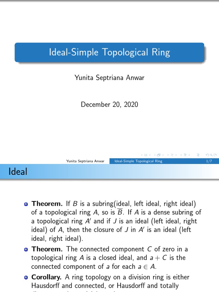 Properties Of Ideals And Topologically Simple Rings In Topological Ring Theory Pdf Ring 