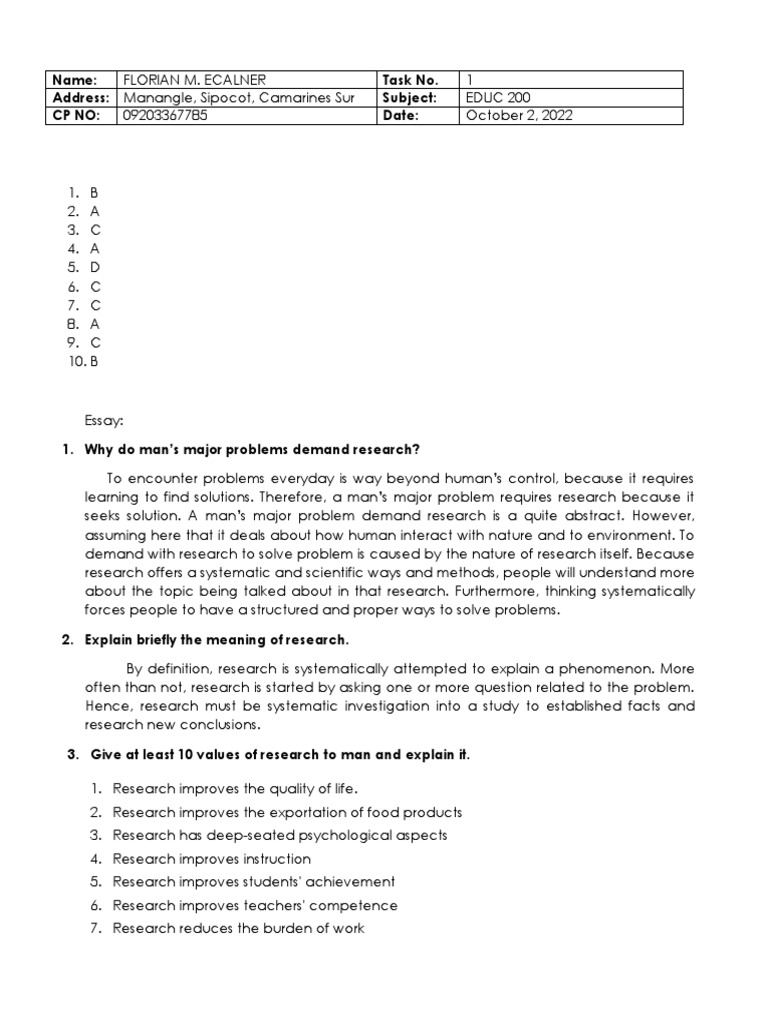 Activity 1 - EDUC 200 | PDF | Theory | Hypothesis