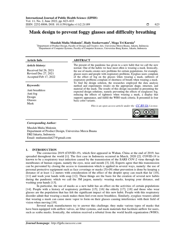 Mask Design To Prevent Foggy Glasses And Difficulty Breathing Download Free Pdf Glasses