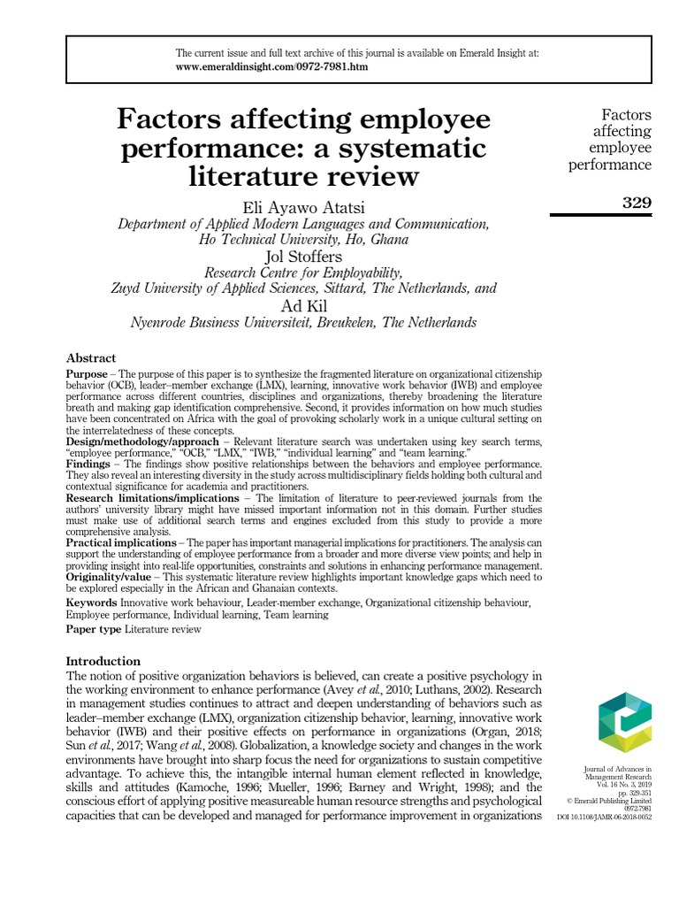 Factors Affecting Employee Performance - A Systematic Literature Review ...