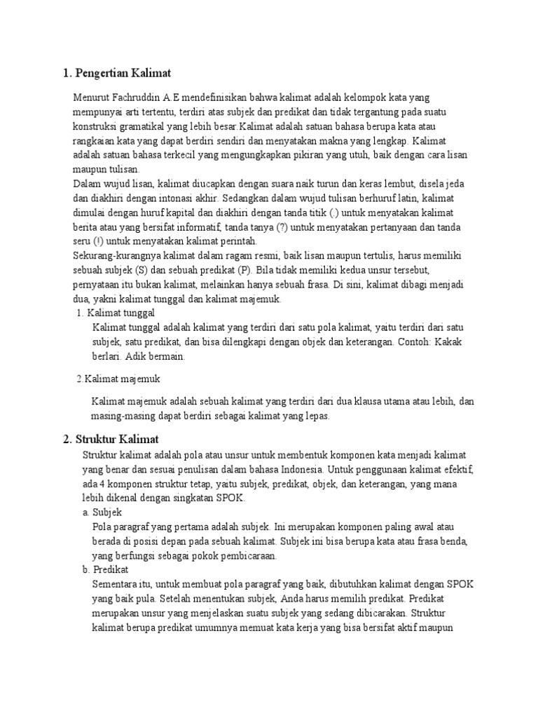 Struktur Kalimat Bahasa Indonesia | PDF | Seni & Disiplin Bahasa