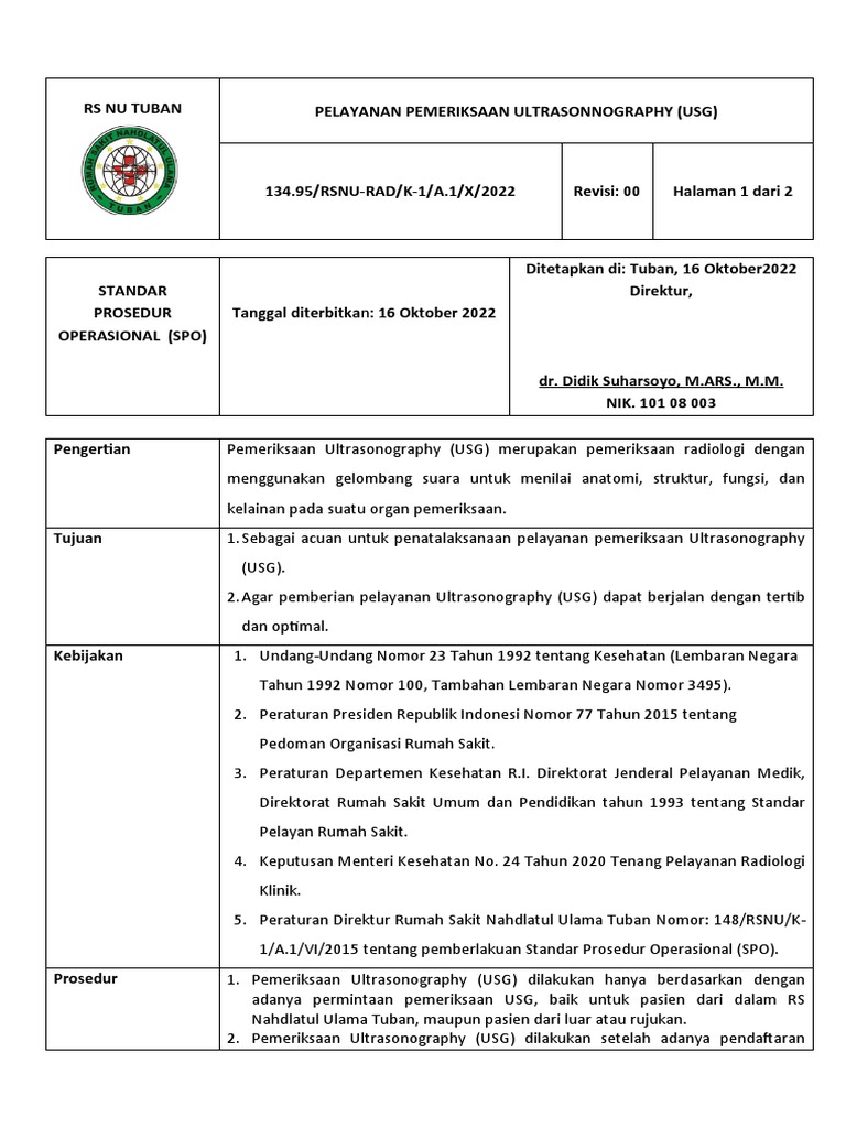 Prosedur Pelayanan USG RS NU Tuban | PDF | Pengembangan Diri
