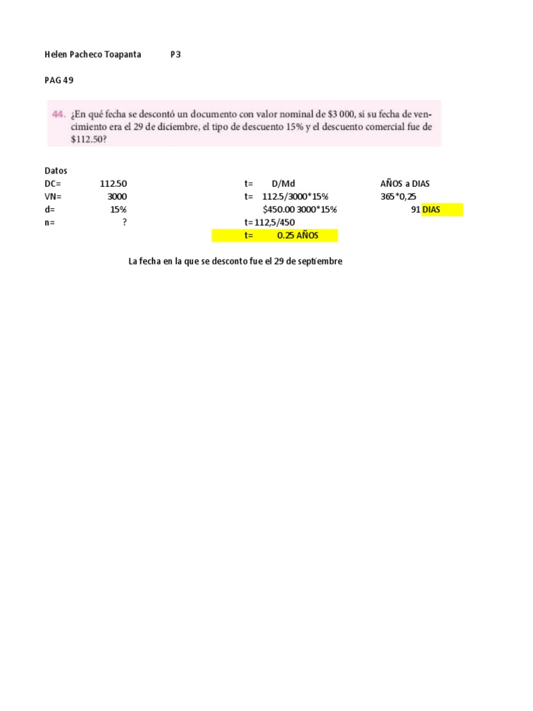 En Que Fecha Se Desconto Un Documento Con Valor Nominal | PDF