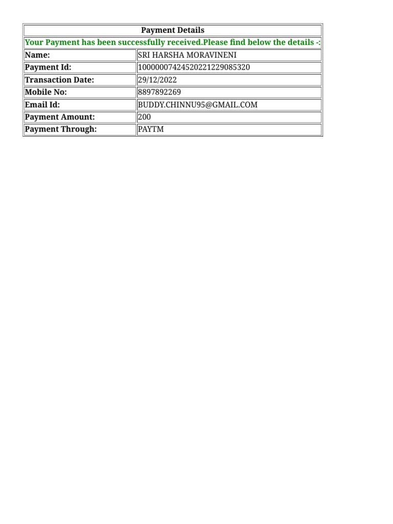 Payment Confirmation Details | PDF