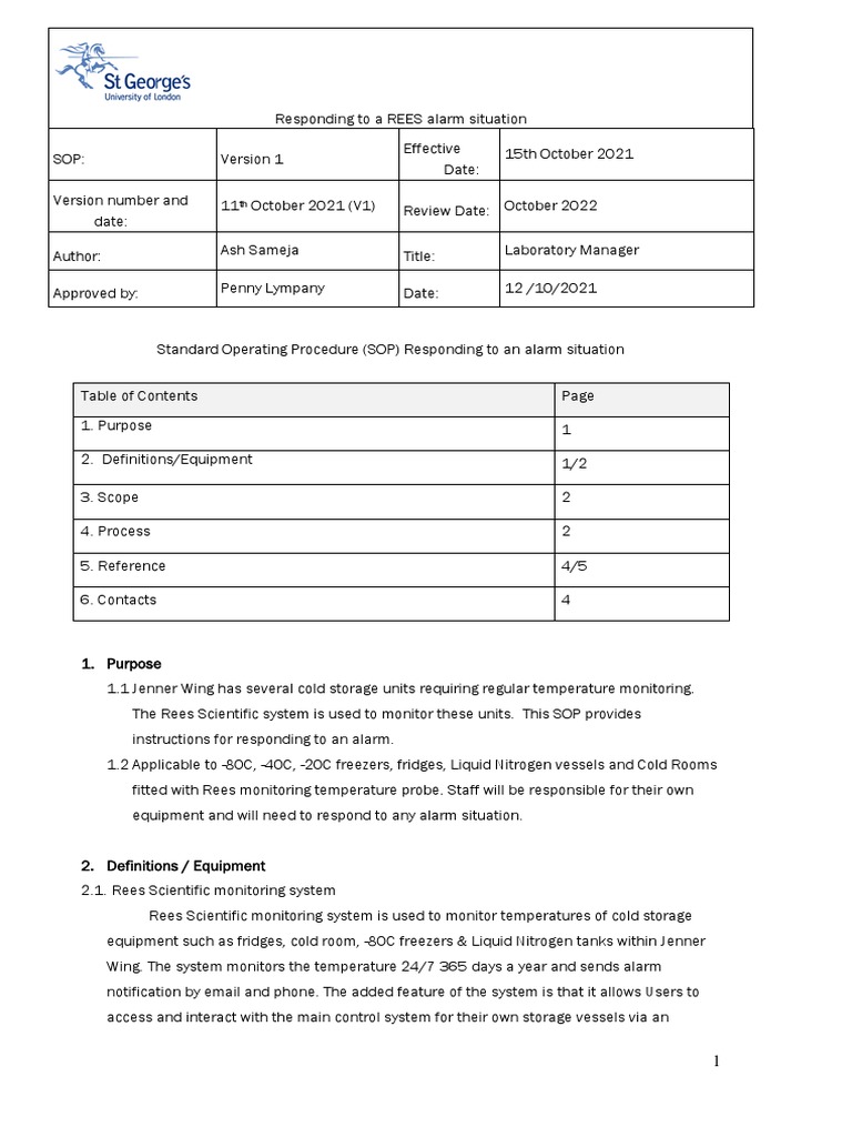SOP Responding To An Rees Freezer Alarm Situation | PDF | Refrigerator ...
