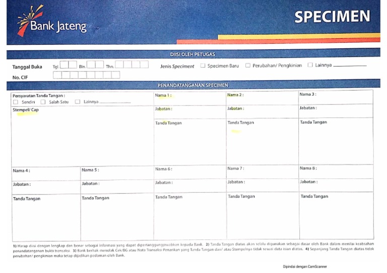 Blanko Specimen Bank Jateng | PDF