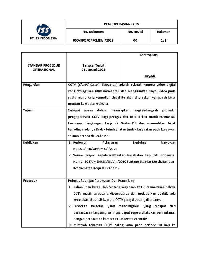 SOP Pengoperasian CCTV | PDF