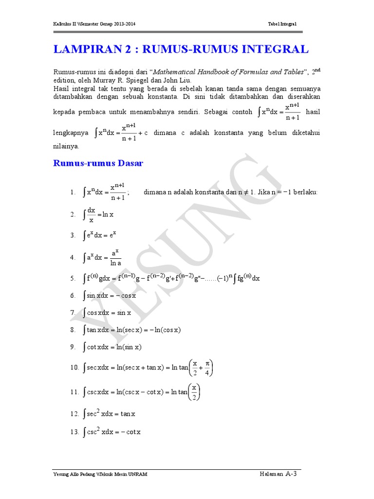 Tabel Integral Kalkulus II | PDF | Metode & Bahan Ajar