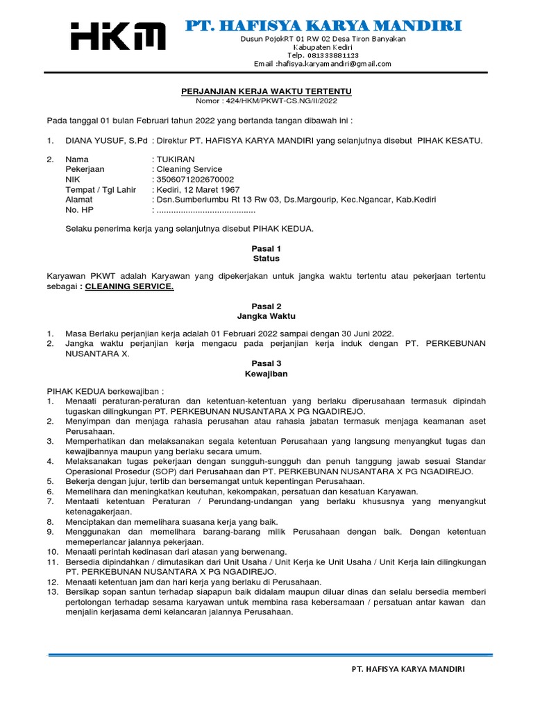 PKWT Os - CS - Pg. NG - 2022. | PDF