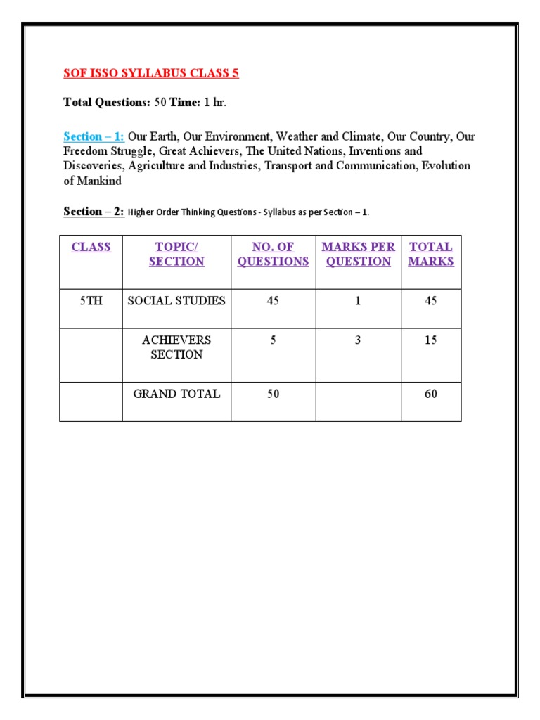 Olympiad Syllabus Class 5 | PDF | Verb | Adverb