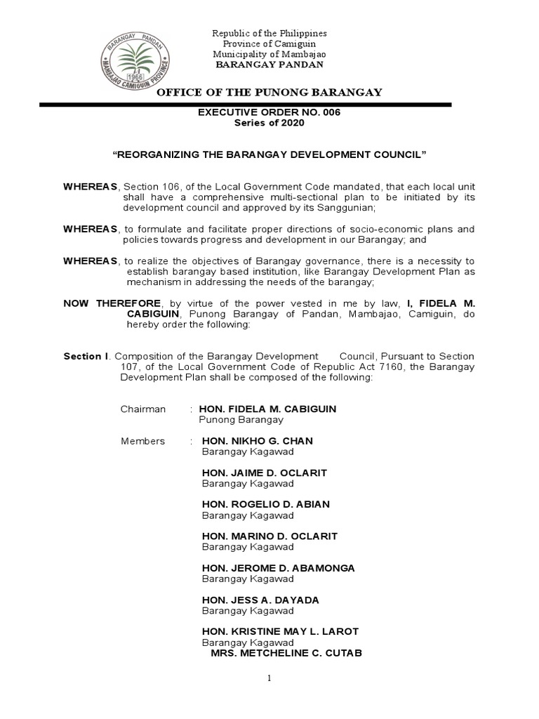 Exec. No. 006 20 BDC 1 | PDF | Repeal | Public Law