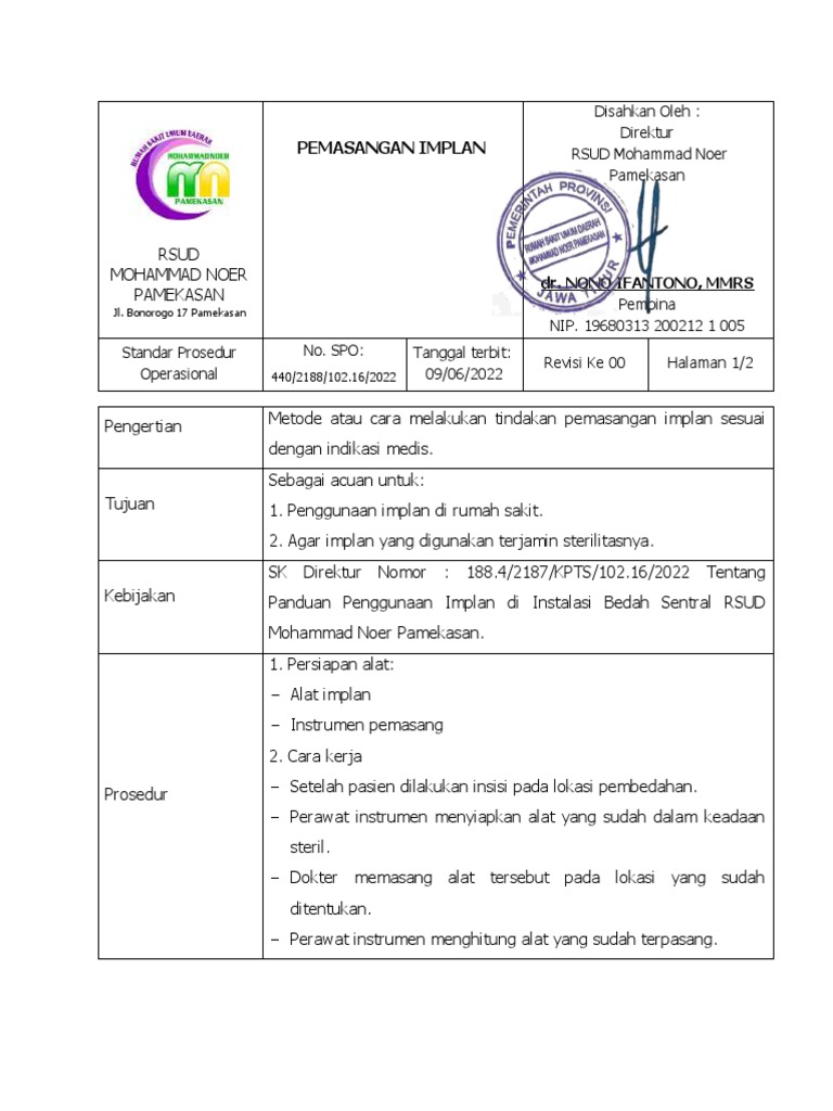 Spo Pemasangan Implan | PDF