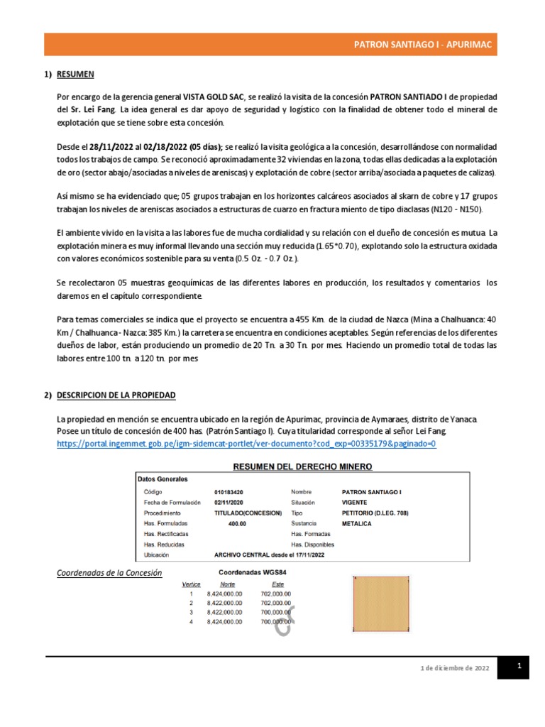 Informe Patron Santiago I Apurimac | Descargar gratis PDF | Geología | Materiales naturales