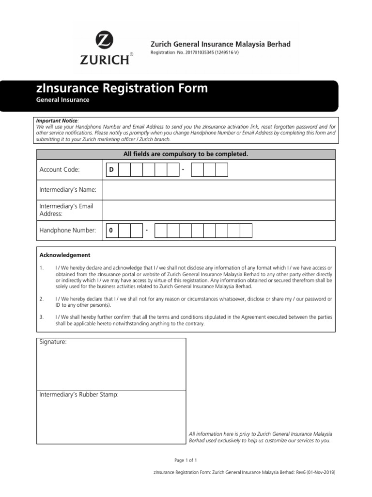 ZGIMB Zinsurance Registration Form - Rev6 | PDF | Business | Finance ...