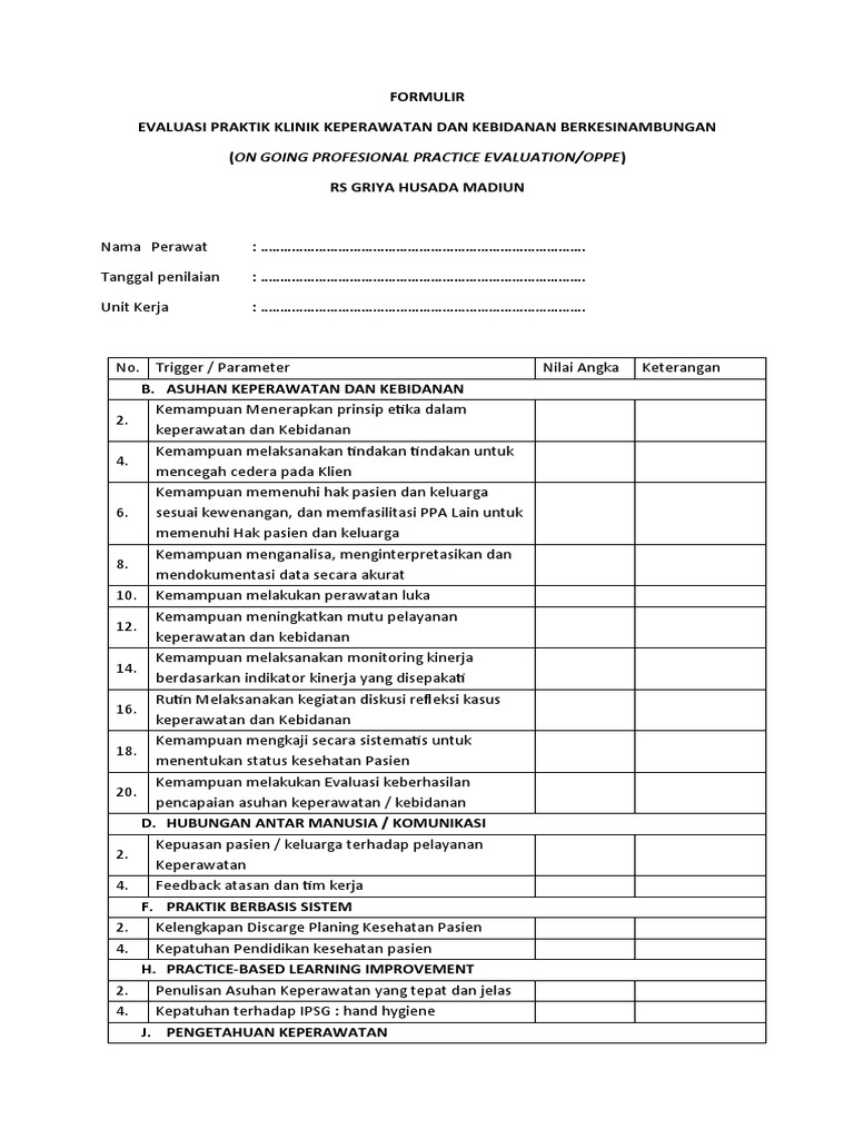 Formulir Oppe Keperawatan Dan Kebidanan | PDF