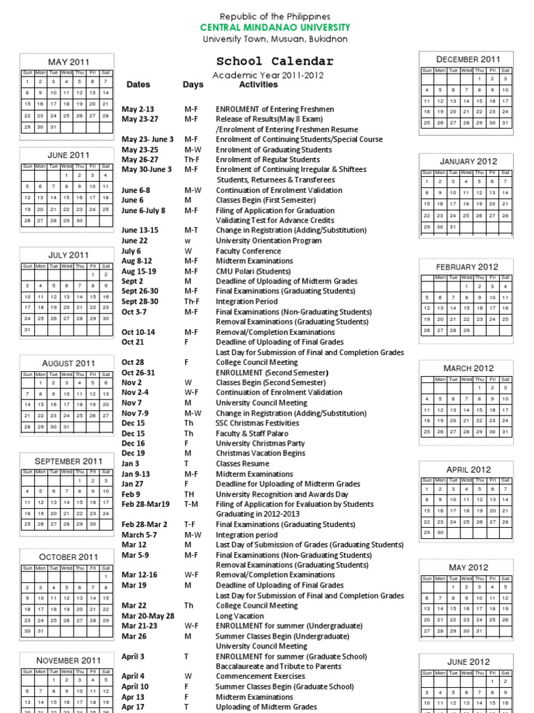 CMU Academic Calendar 2011-2012 | PDF | Postgraduate Education ...