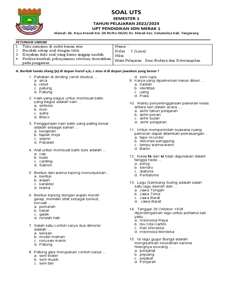 Soal SBK KLS 5 | PDF