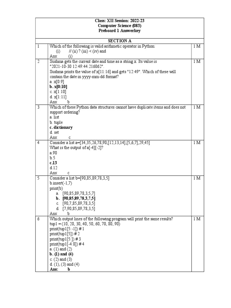 NVS Preboard Marking Scheme - CS - 12 | PDF | Network Topology | Table (Database)