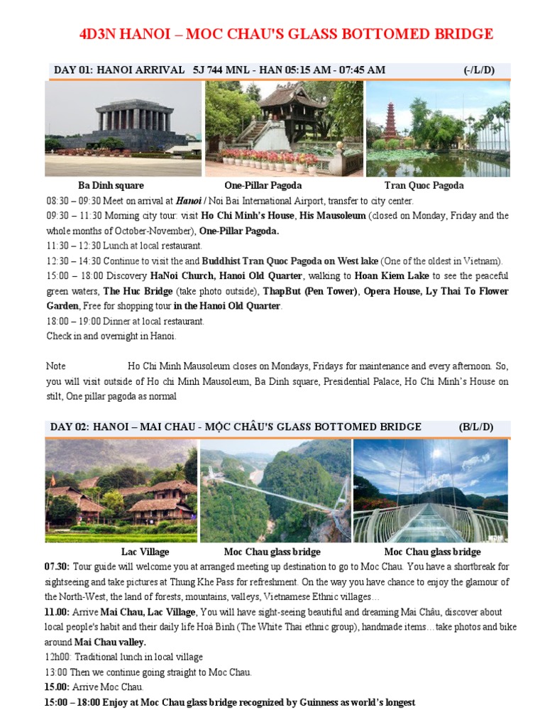 Hanoi to Moc Chau Tour Itinerary | PDF