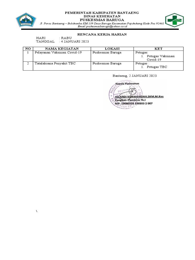 Rencana Kerja Dan Realisasi 3 Januari 2023 | PDF
