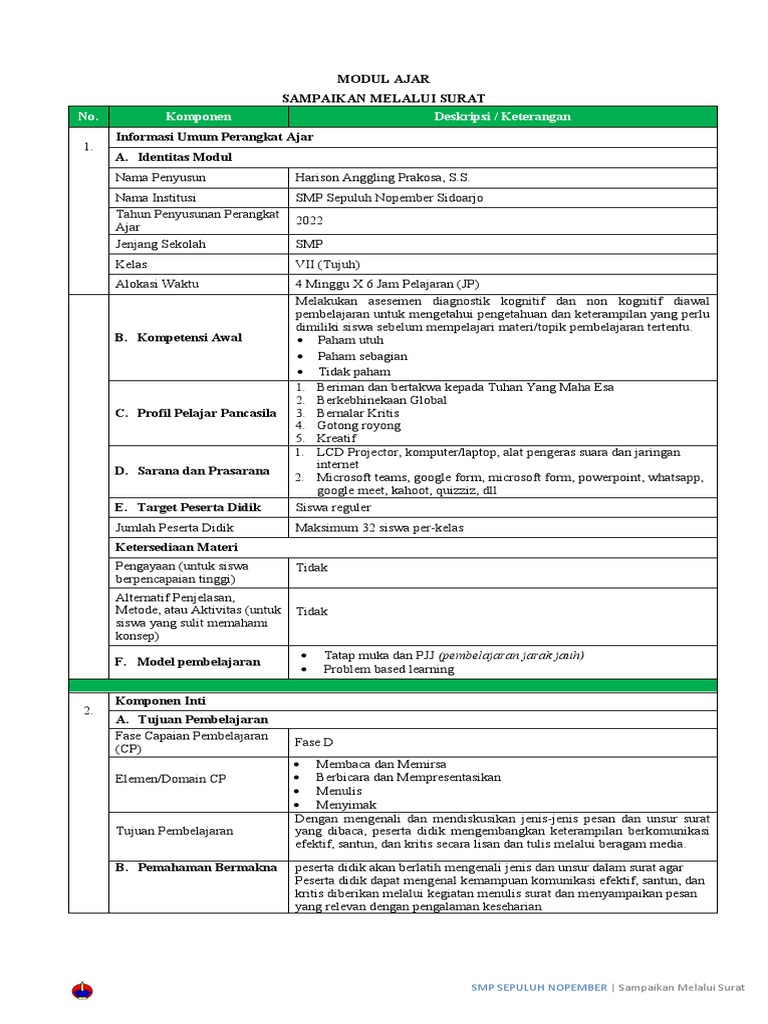 MODUL AJAR 6 (Sampaikan Melalui Surat) | PDF