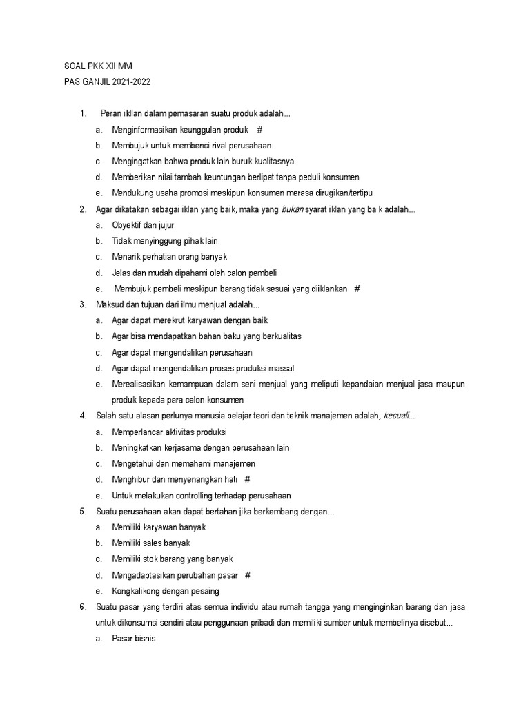 Soal PKK Xii Mm-Gab Pas 21 22 & PTS 22 23 | PDF