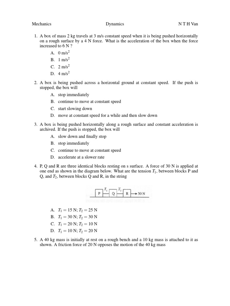 Physics Mechanics Quiz | PDF | Force | Friction