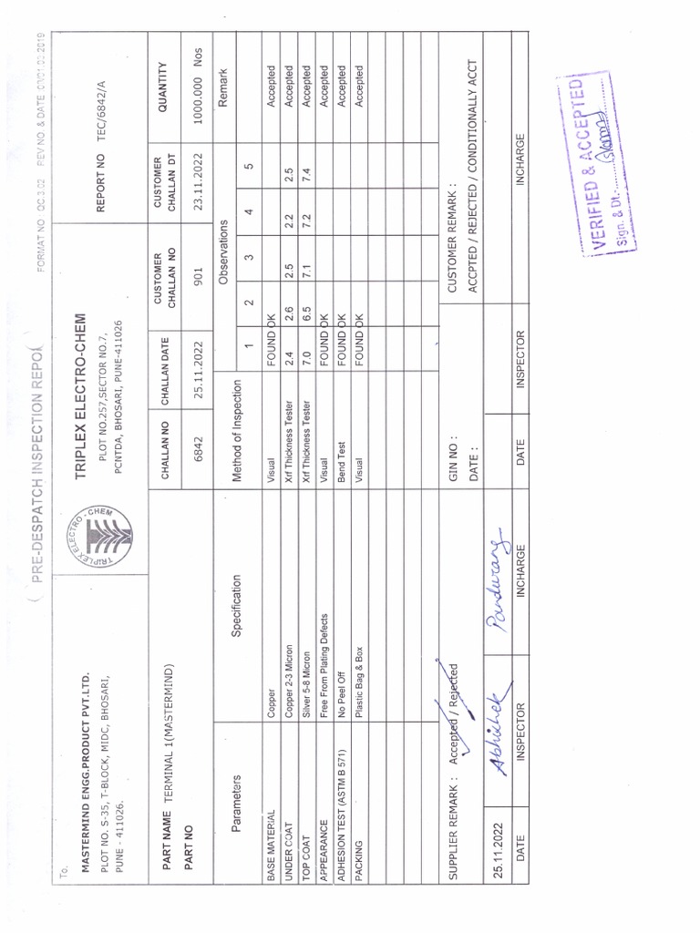 Plating Thickness Report | PDF