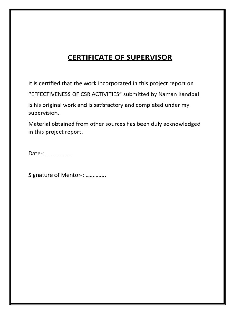 Certificate of Supervisor | PDF