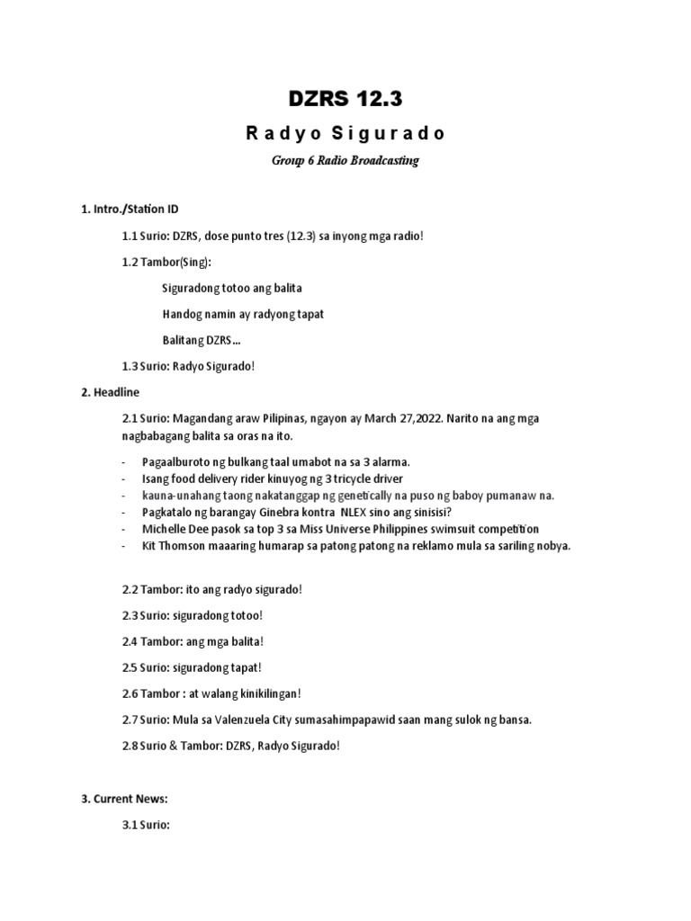 Group 6 Radyo Sigurado Script | PDF