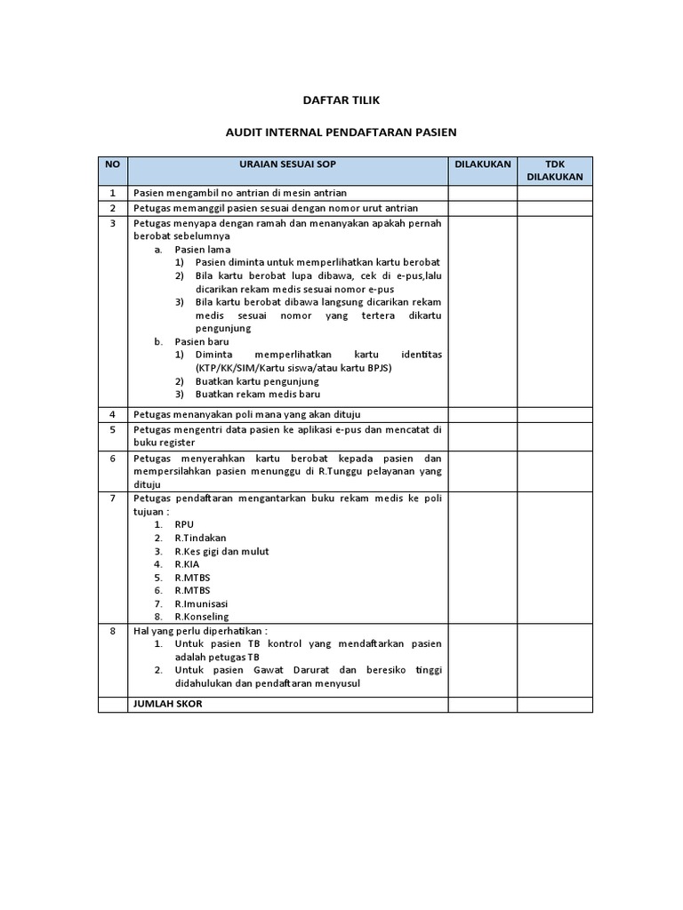 Instrumen Audit Internal Pendaftaran | PDF