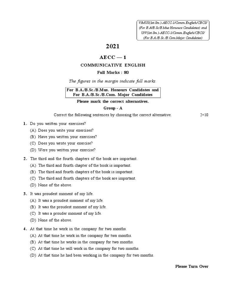 Ba-Bsc - Major - Hons - Sem-1 - Aecc-1 - Communicative English 2021 | PDF