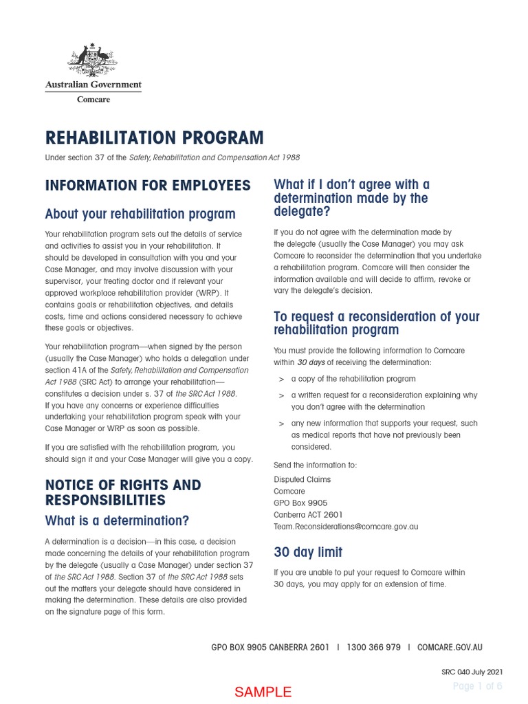 Rehabilitation Program Sample Form | PDF | Employment | Privacy