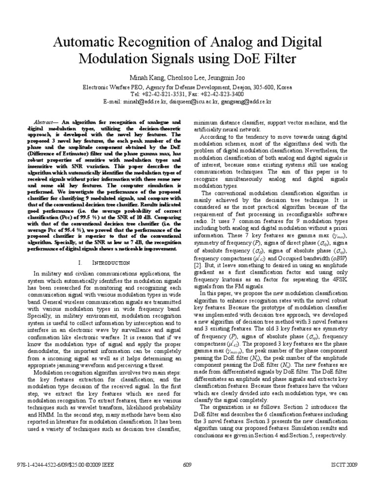 Automatic Recognition Of Analog And Digital Modulation Signals Using