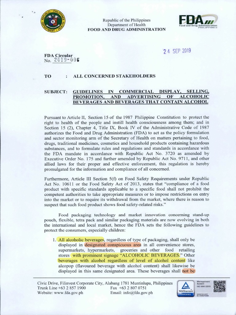 FDA Circular No. 2019 006 | PDF