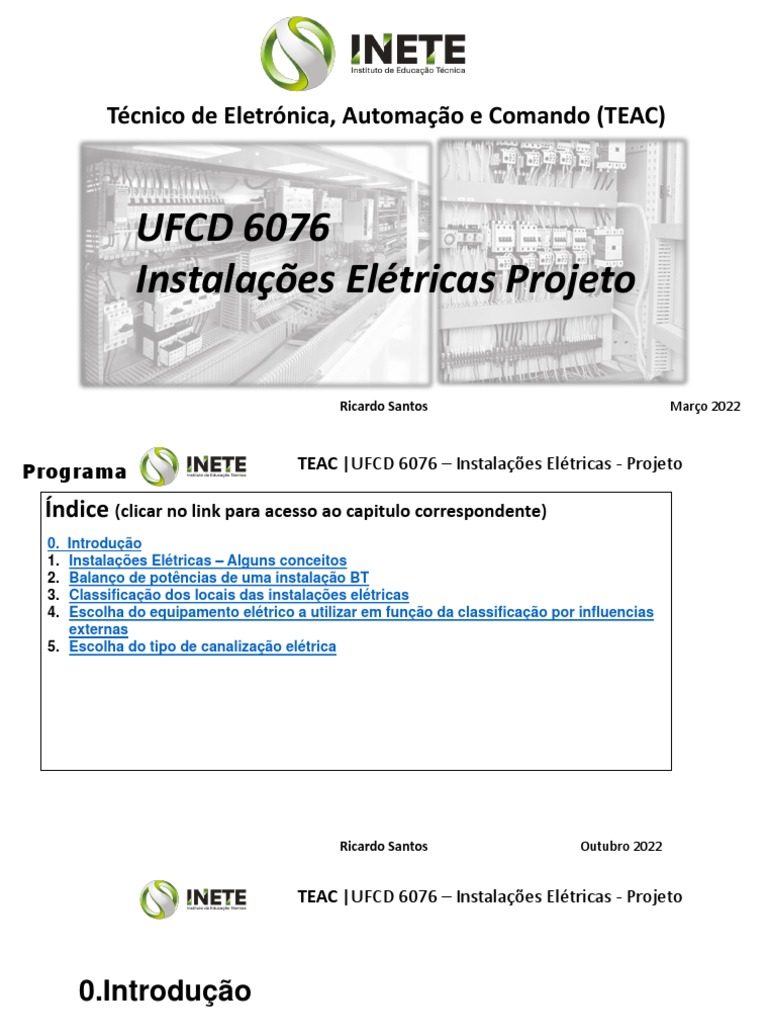 Ufcd 6076 - Instalacoes Electricas Projecto v0.0 | PDF | Fiação ...