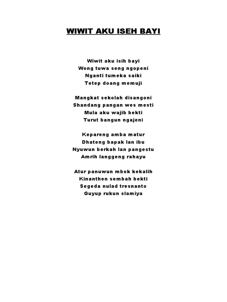 Lirik Lagu "Wiwit Aku Isih Bayi" | PDF | Memasak, Makanan, & Anggur