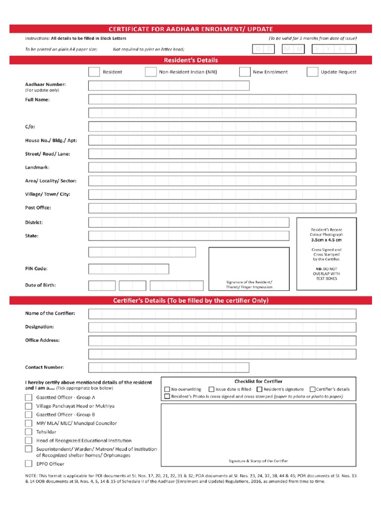 Adhar Update Form | PDF