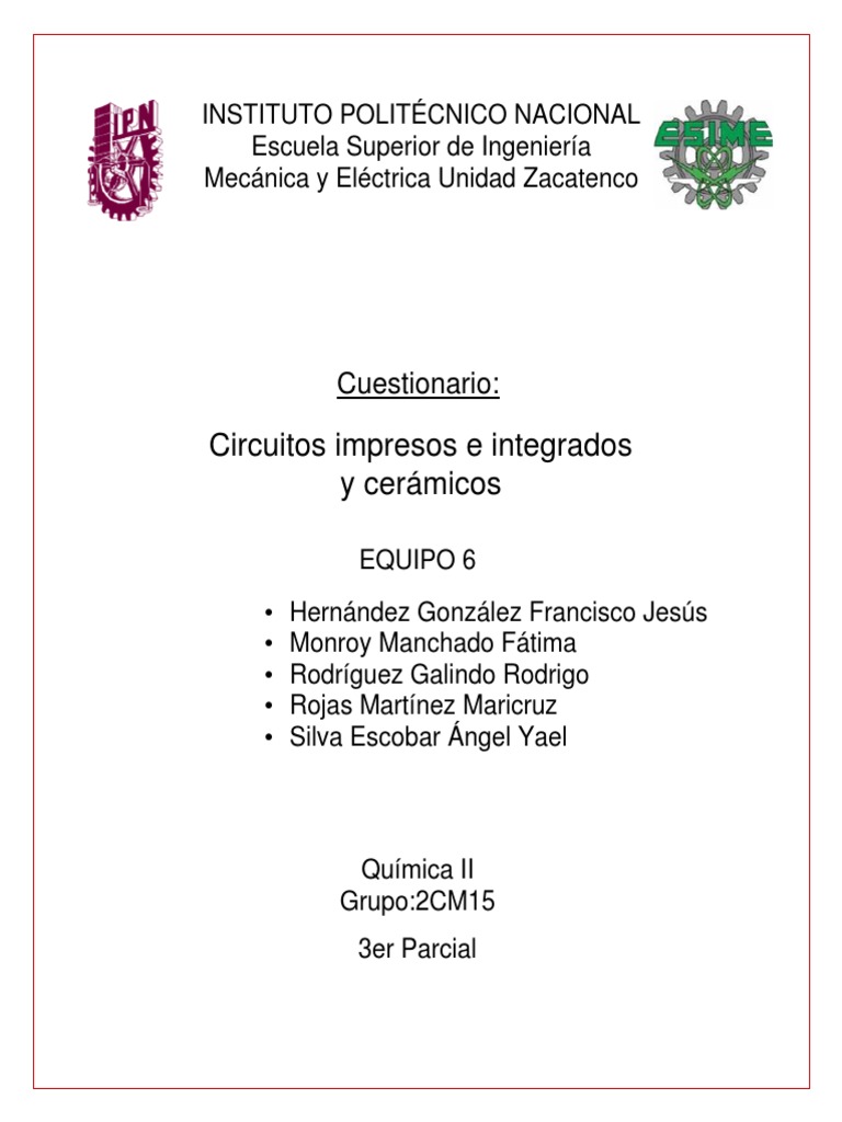 Cuestionario Equipo 6 | PDF | Circuito integrado | Placa de circuito impreso