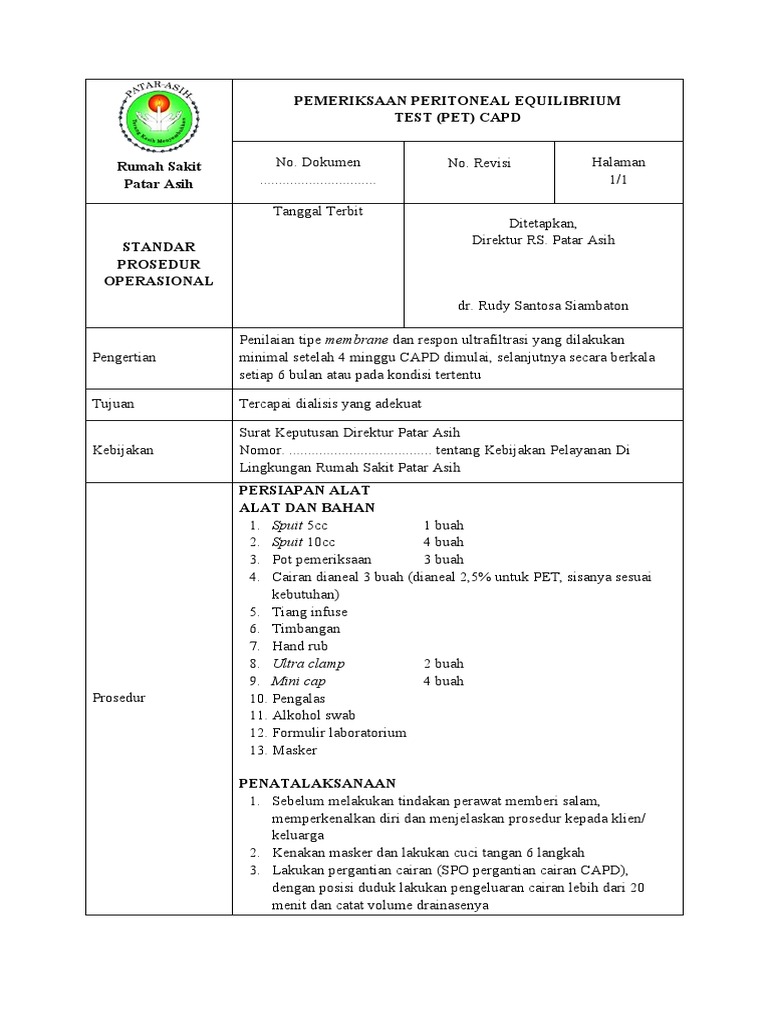 22.pemeriksaan Peritoneal Equilibrium Test (Pet) Capd 1 | PDF ...